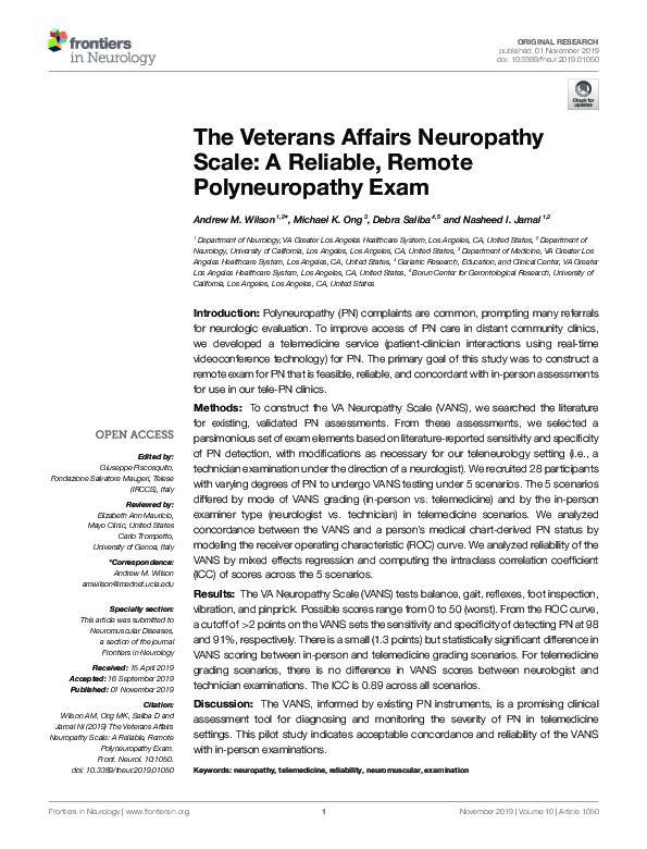 (PDF) The Veterans Affairs Neuropathy Scale: A Reliable, Remote ...