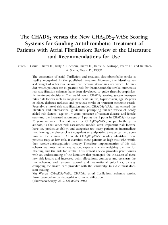 (PDF) The CHADS2 versus the New CHA2DS2-VASc Scoring Systems for ...