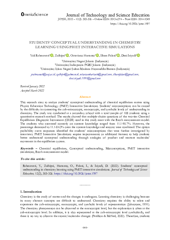 (PDF) Students’ conceptual understanding in chemistry learning using PhET interactive simulations