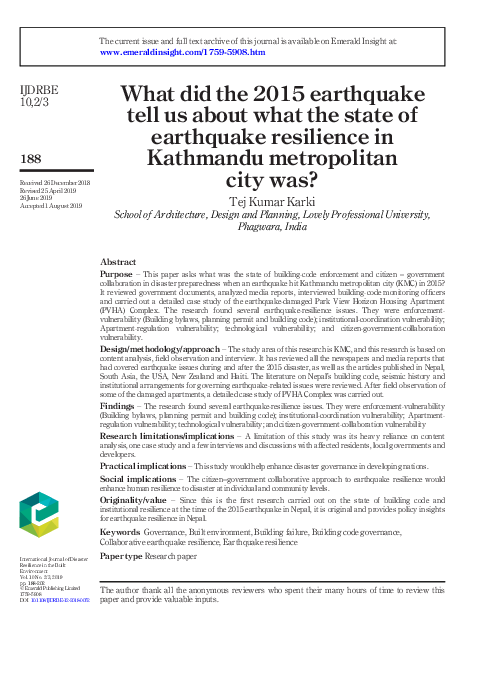 (PDF) What did the 2015 earthquake tell us about what the state of ...