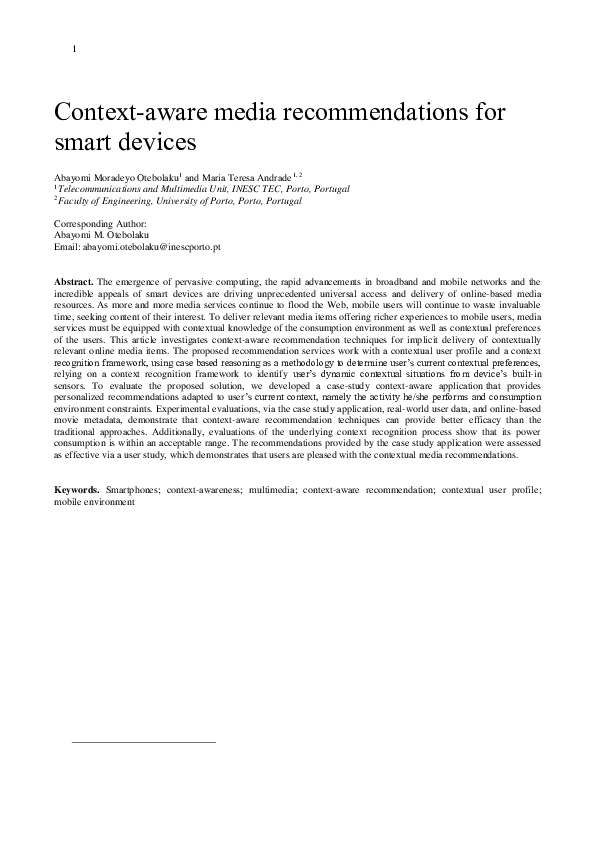 (PDF) Context-aware media recommendations for smart devices