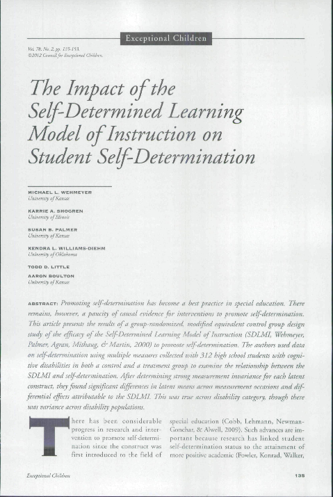 (PDF) The Impact of the Self-Determined Learning Model of Instruction ...