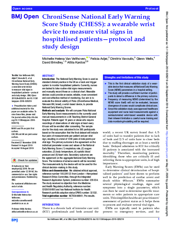 (PDF) ChroniSense National Early Warning Score Study (CHESS): a ...