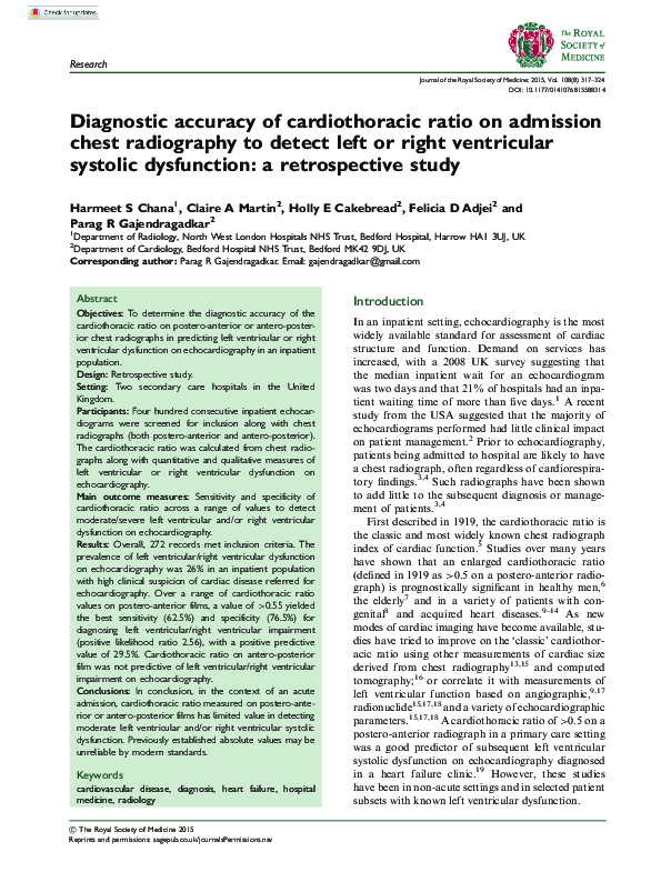 (PDF) Diagnostic accuracy of cardiothoracic ratio on admission chest radiography to detect left ...