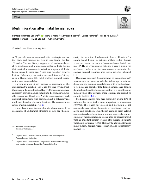 (PDF) Mesh migration after hiatal hernia repair