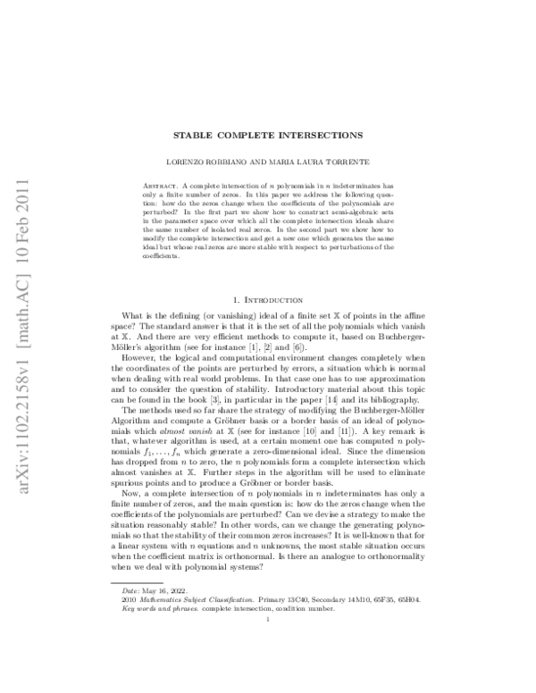 (PDF) Stable Complete Intersections