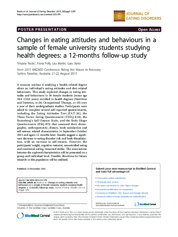 (PDF) Changes in eating attitudes and behaviours in a sample of female ...
