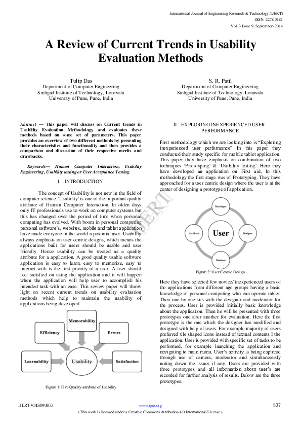 (PDF) A Review of Current Trends in Usability Evaluation Methods