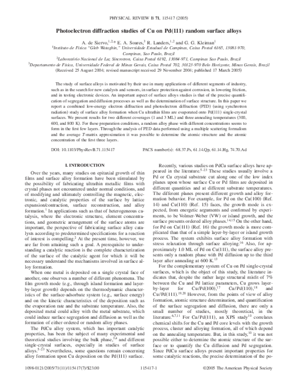 (PDF) Photoelectron diffraction studies of Cu on Pd(111) random surface ...