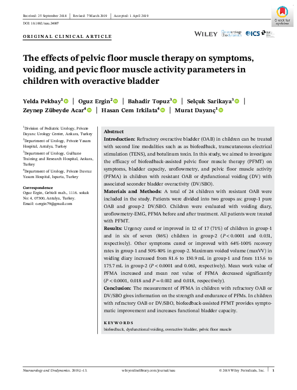 (PDF) The effects of pelvic floor muscle therapy on symptoms, voiding ...