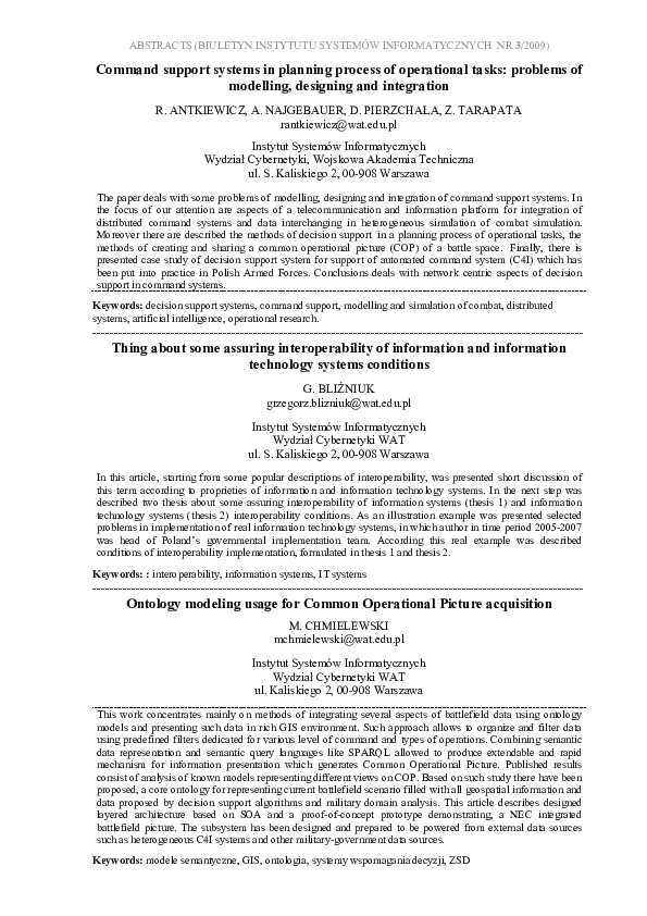 (PDF) Ontology modeling usage for Common Operational Picture acquisition