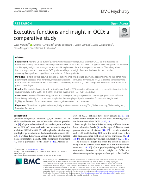 (PDF) Executive functions and insight in OCD: a comparative study