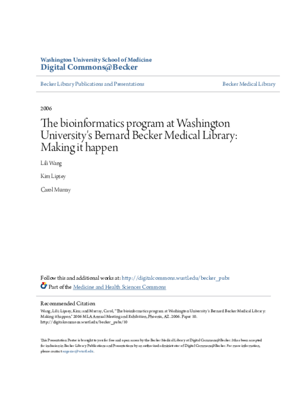 (PDF) The Bioinformatics Program at Washington University's Bernard Becker Medical Library