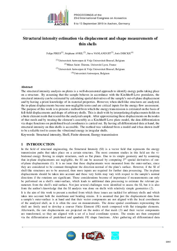 (PDF) Estimating Structural Intensity in Thin Shells Using Displacement