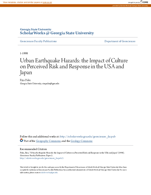(PDF) Urban Earthquake Hazards: the Impact of Culture on Perceived Risk ...