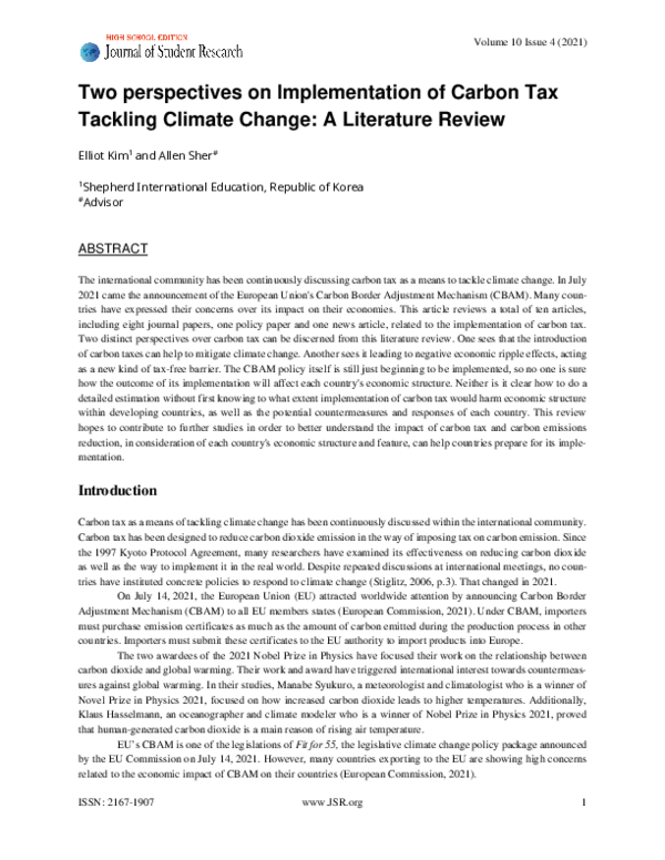 (PDF) Two Perspectives on Implementation of Carbon Tax Tackling Climate ...