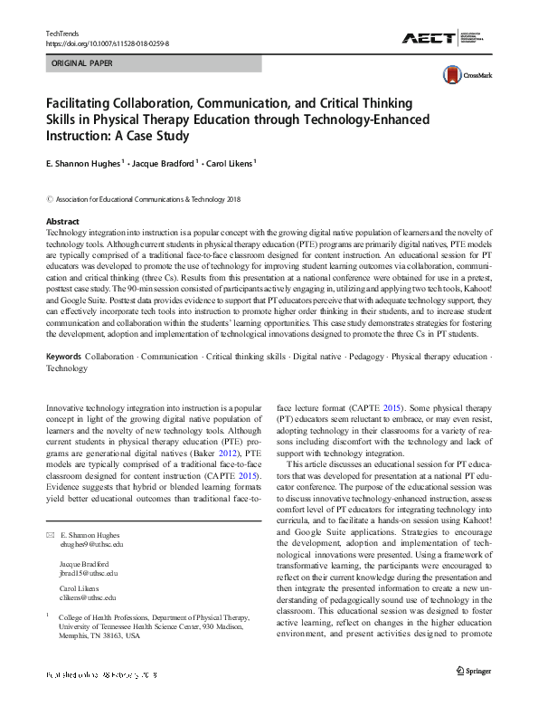 (PDF) Facilitating Collaboration, Communication, and Critical Thinking Skills in Physical ...