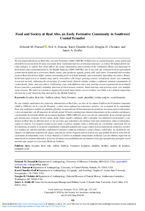 (PDF) Food and Society at Real Alto, an Early Formative Community in ...