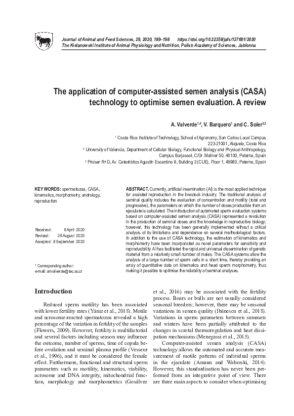(PDF) The application of computer-assisted semen analysis (CASA ...