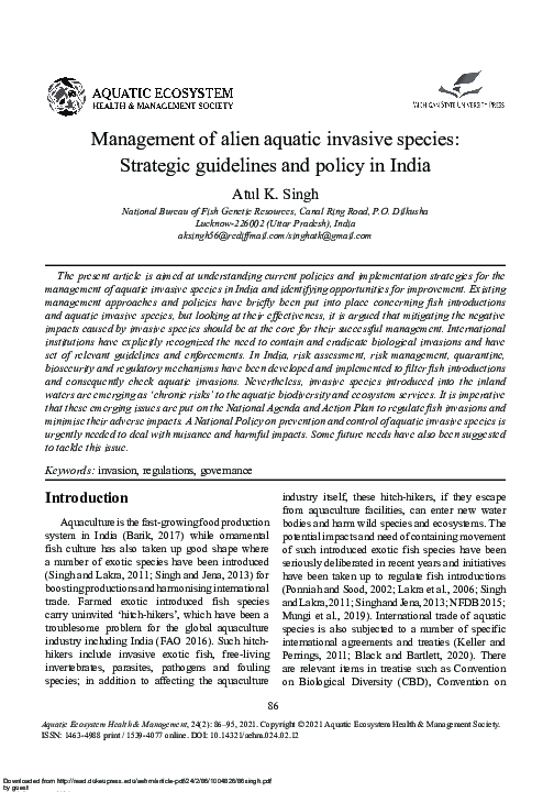 (PDF) Management of alien aquatic invasive species: Strategic guidelines and policy in India