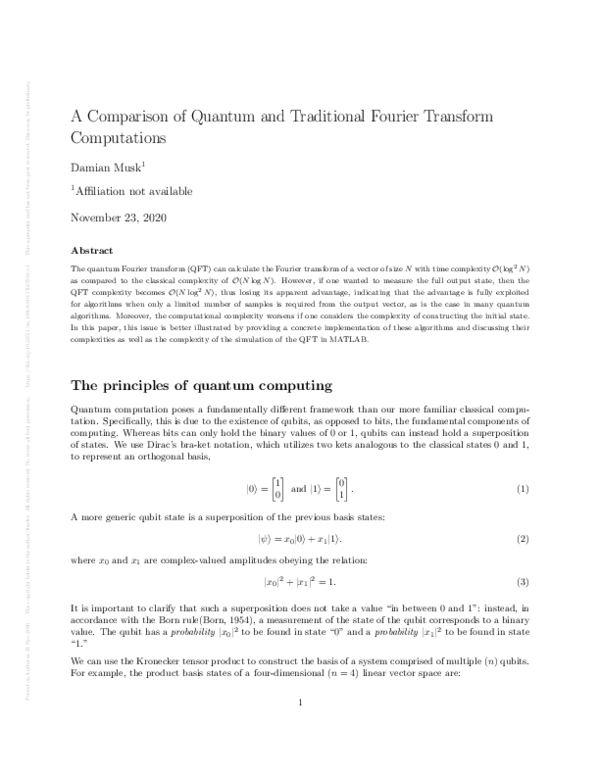 (PDF) A Comparison of Quantum and Traditional Fourier Transform ...