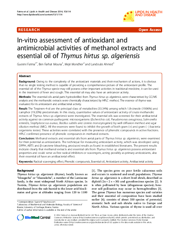 (PDF) In-vitro assessment of antioxidant and antimicrobial activities of methanol extracts and ...