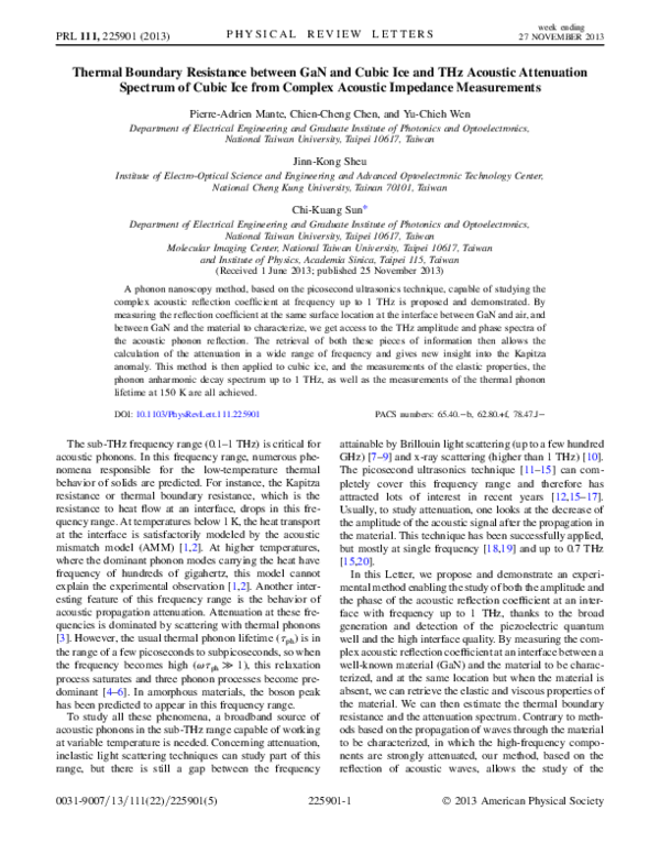 (PDF) Thermal Boundary Resistance between GaN and Cubic Ice and THz ...