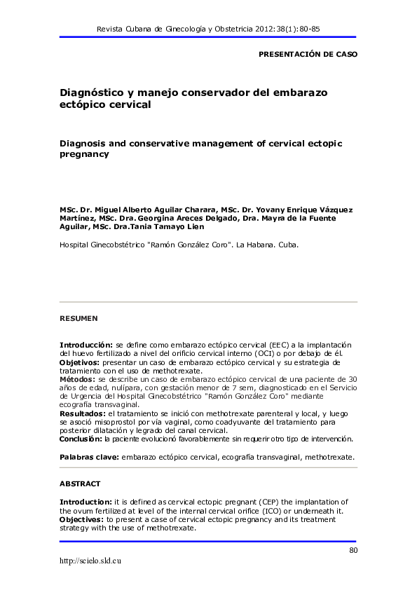 (PDF) Diagnóstico y manejo conservador del embarazo ectópico cervical