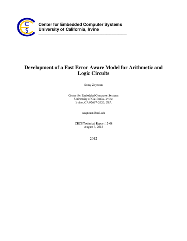 Pdf Fast Error Aware Model For Arithmetic And Logic Circuits