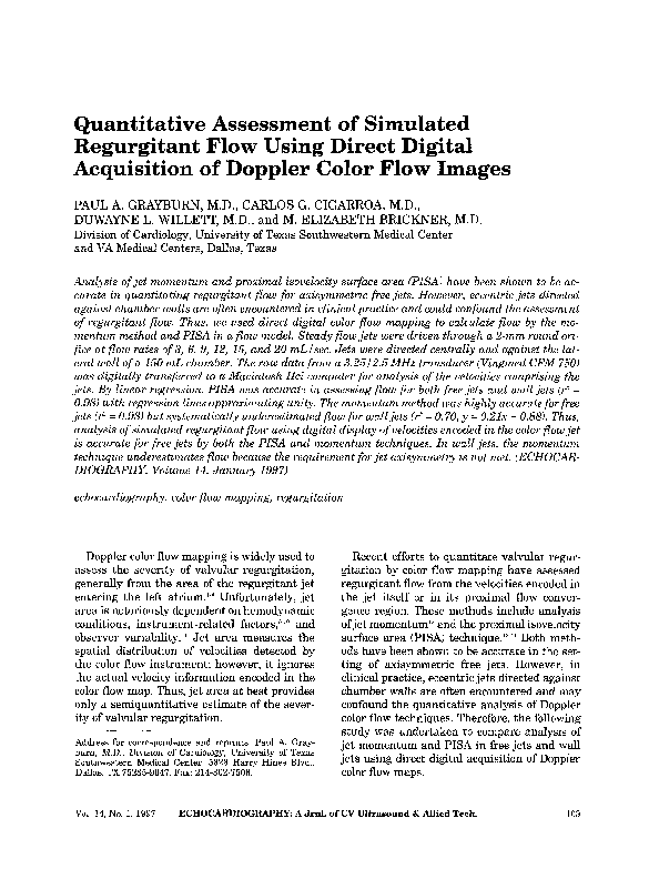 (PDF) Quantitative Assessment of Simulated Regurgitant Flow Using Direct Digital Acquisition of ...