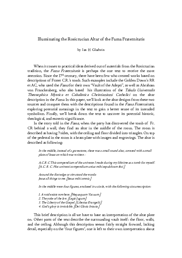 (PDF) Illuminating the Rosicrucian Altar of the Fama Fraternitatis
