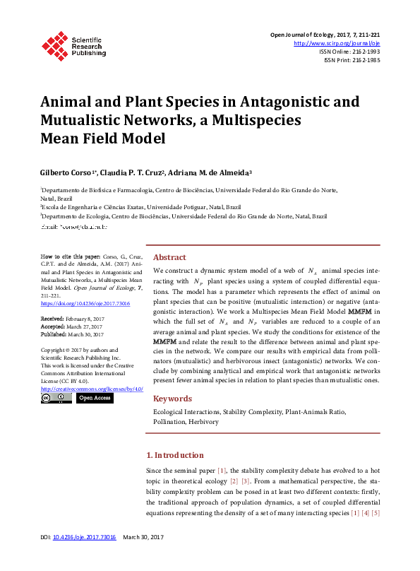 (PDF) Animal and Plant Species in Antagonistic and Mutualistic Networks ...