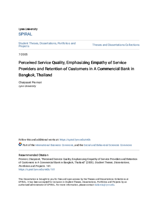 (PDF) Perceived Service Quality, Emphasizing Empathy of Service ...