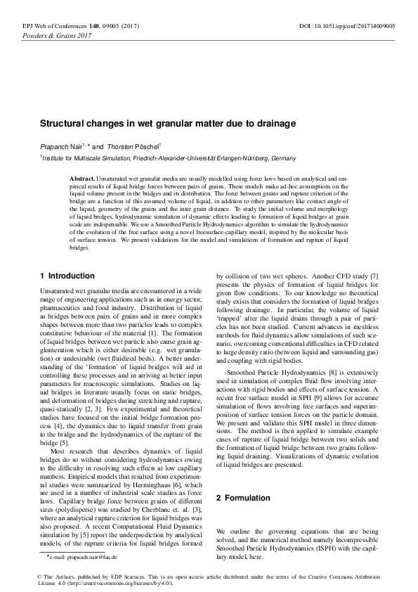 (PDF) Structural changes in wet granular matter due to drainage