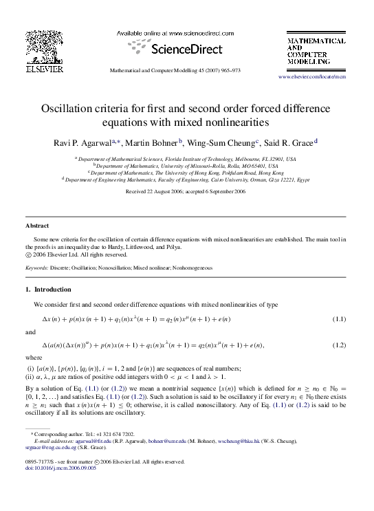 (PDF) Oscillation criteria for first and second order forced difference ...