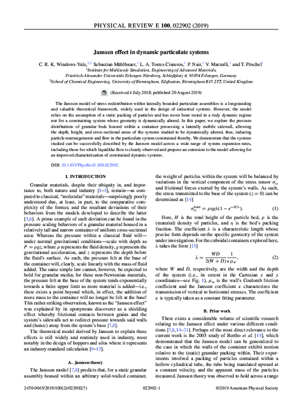(PDF) Janssen effect in dynamic particulate systems