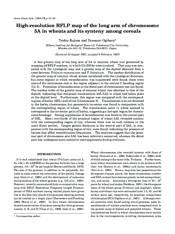 (PDF) High-resolution RFLP map of the long arm of chromosome 5A in ...