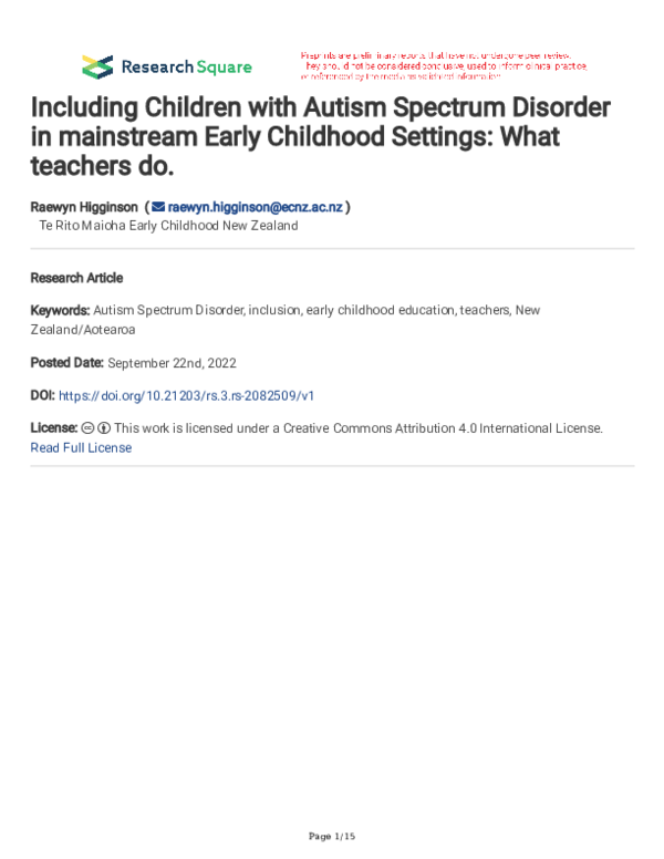 (PDF) Including Children with Autism Spectrum Disorder in mainstream ...