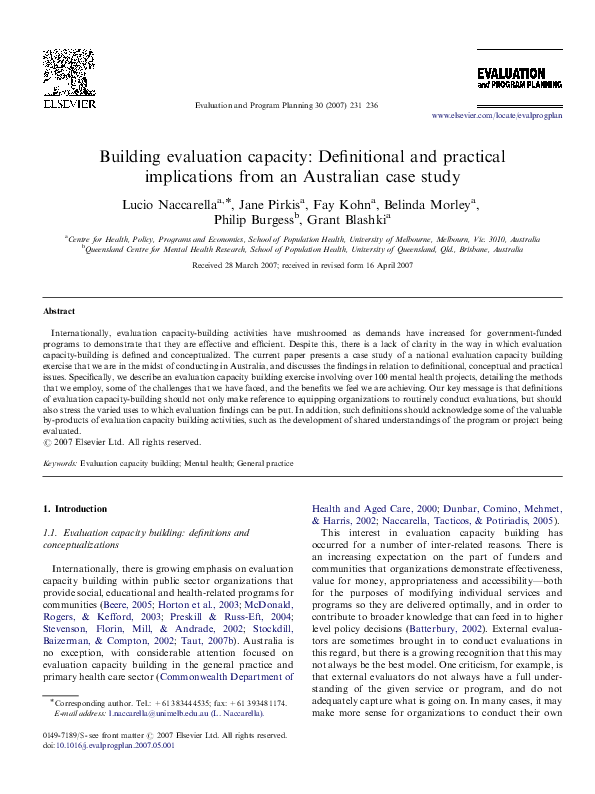 (PDF) Building evaluation capacity: Definitional and practical ...