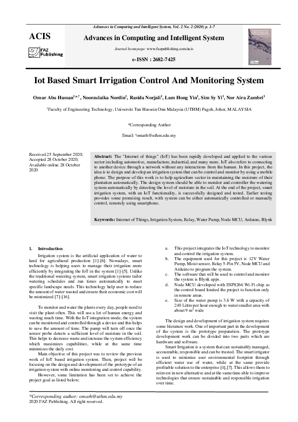 (PDF) Iot Based Smart Irrigation Control and Monitoring System