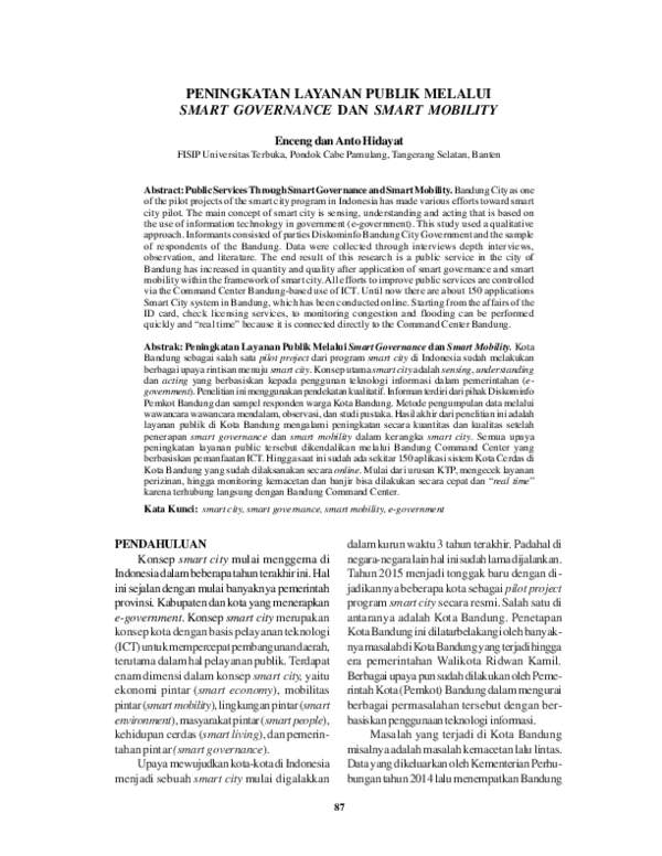 (PDF) Peningkatan Layanan Publik Melalui Smart Governance Dan Smart Mobility