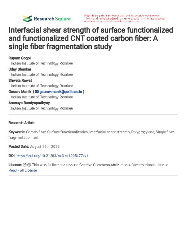 (PDF) Interfacial shear strength of surface functionalized and ...