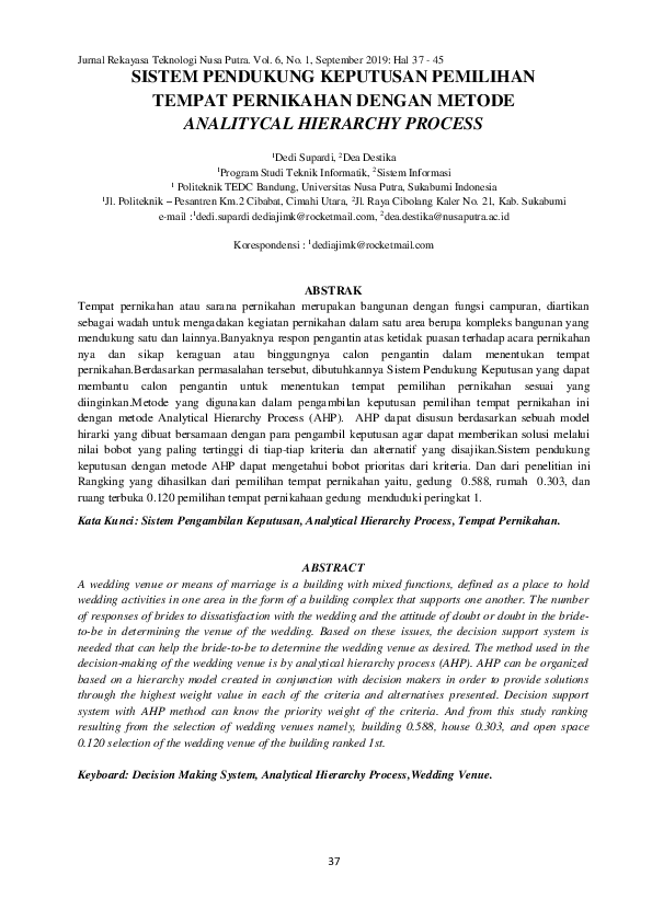 (PDF) Sistem Pendukung Keputusan Pemilihan Tempat Pernikahan Dengan ...