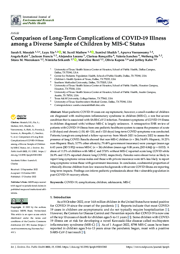 (PDF) Comparison of Long-Term Complications of COVID-19 Illness among a ...