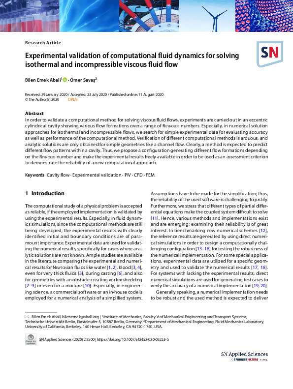Pdf Experimental Validation Of Computational Fluid Dynamics For