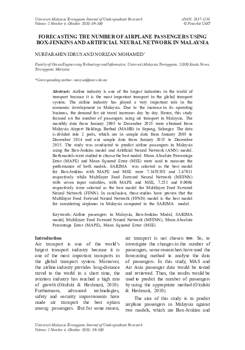 (PDF) Forecasting the Number of Airplane Passengers Using Box-Jenkins and Artificial Neural ...