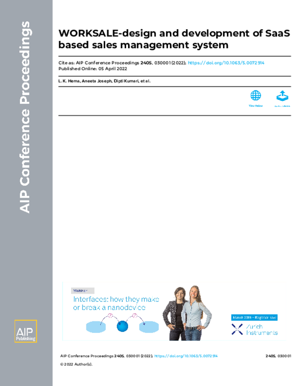 (PDF) WORKSALE-design and development of SaaS based sales management system
