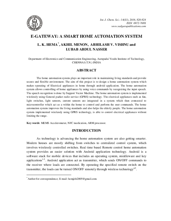 (PDF) E-Gateway: A Smart Home Automation System