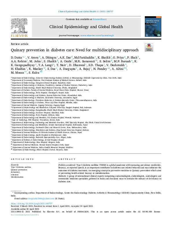 (PDF) Quinary prevention in diabetes care: Need for multidisciplinary ...