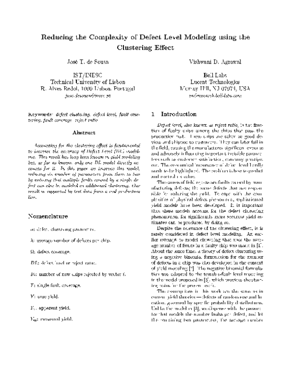 Pdf Reducing The Complexity Of Defect Level Modeling Using The Clustering Effect